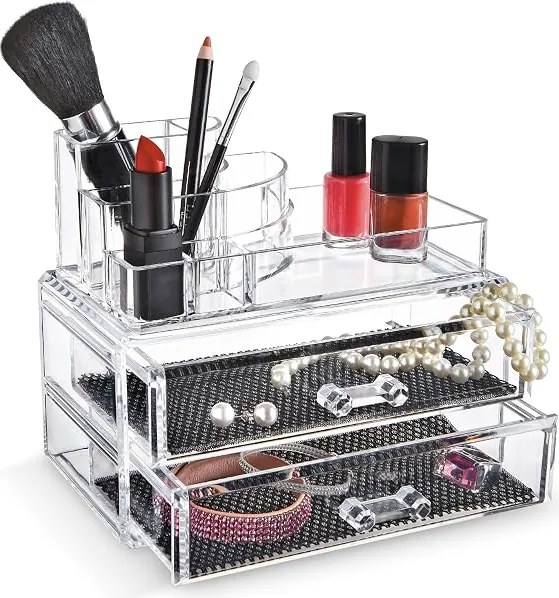 Domo Living Organizér na šperky a make-up, stojan na štětce, kartáčky DOMO AKRYL 2, 18,8 × 11,5 × 15,7 cm