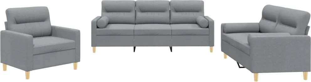 3dílná sedací souprava s polštáři světle šedá textil 3201552