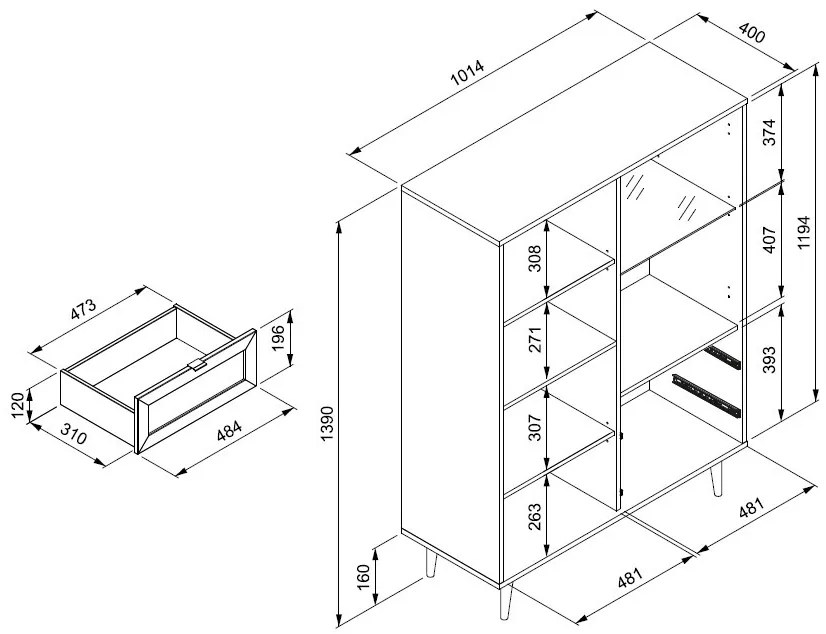 Vysoká skříňka s prosklením Bali, dub sonoma/výplet