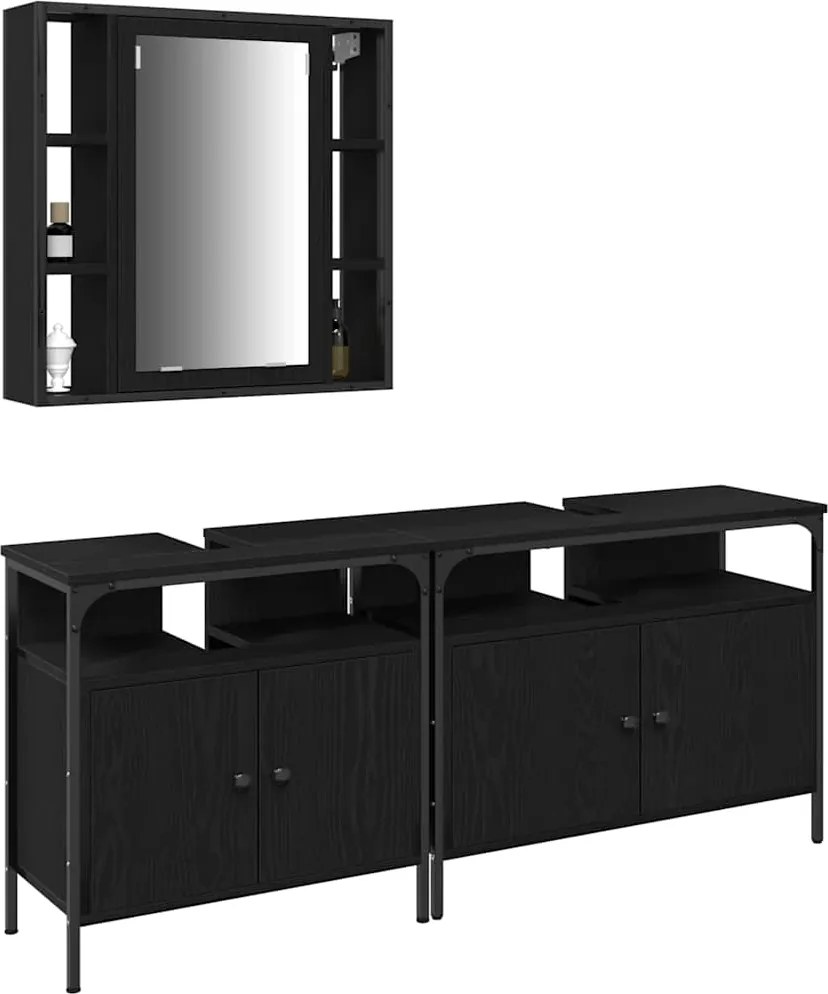 Koupelnové umyvadlové jednotky 3 ks Černá 80 x 30 x 60 cm 3334399