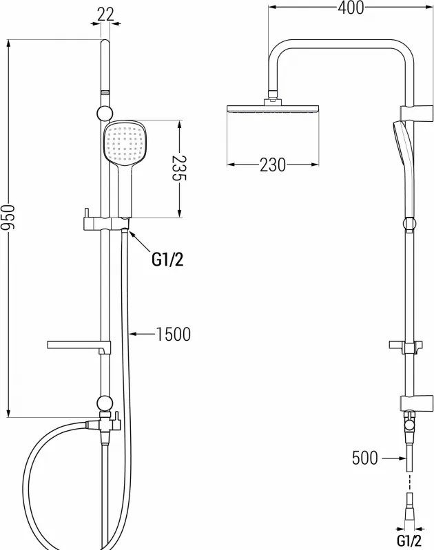 Mexen sprchový set X33 s horní hlavicí 23x23cm, Bílá/Chrom, 798333391-21