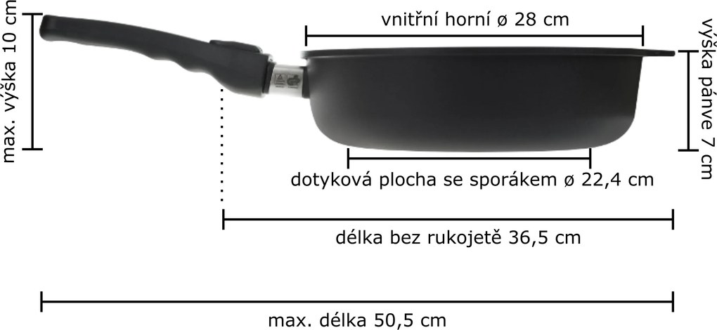 AMT Indukční titanová pánev ø 28 cm x 7 cm / 3.6 l s odnímatelnou rukojetí a poklicí