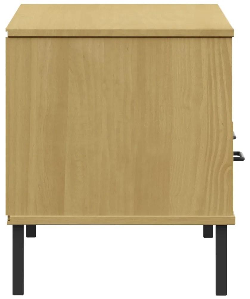 TV stolek Oslo s kovovými nohami - masivní borové dřevo | hnědý