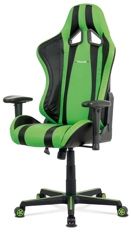 Kancelářská židle, zelená+černá ekokůže, houpací mech., plastový kříž