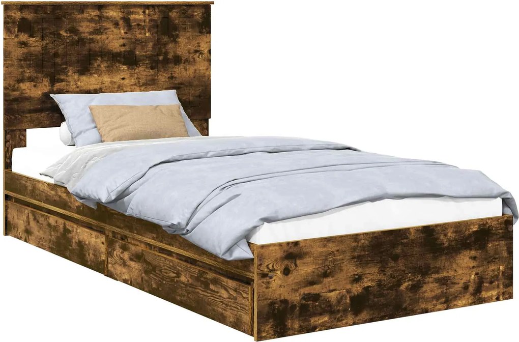 Postel s úložným prostorem se zásuvkou Kouřový dub 100 x 200 cm 3411240