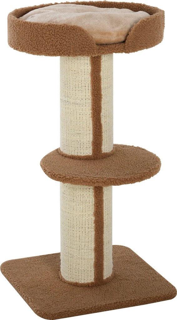 PawHut škrabadlo s odnímatelným polštářem, do 30 kg, škrabadlo, kočičí strom s plošinou, stabilní, sisal, světle hnědá, 45x45x91cm| Aosom