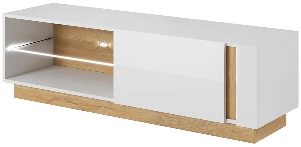 ARCO | TV stolek RTV 138 | 138,1 cm | PUSH OPEN | bílá mat/lesk/dub grandson