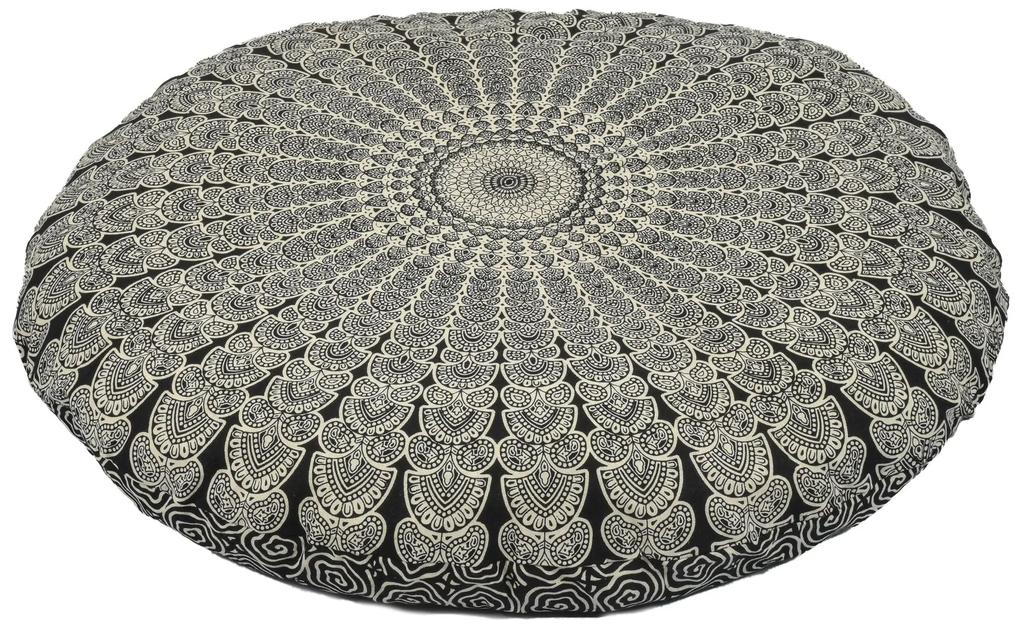 Sanu Babu Meditační polštář, kulatý, černo-bílý, 80x10cm