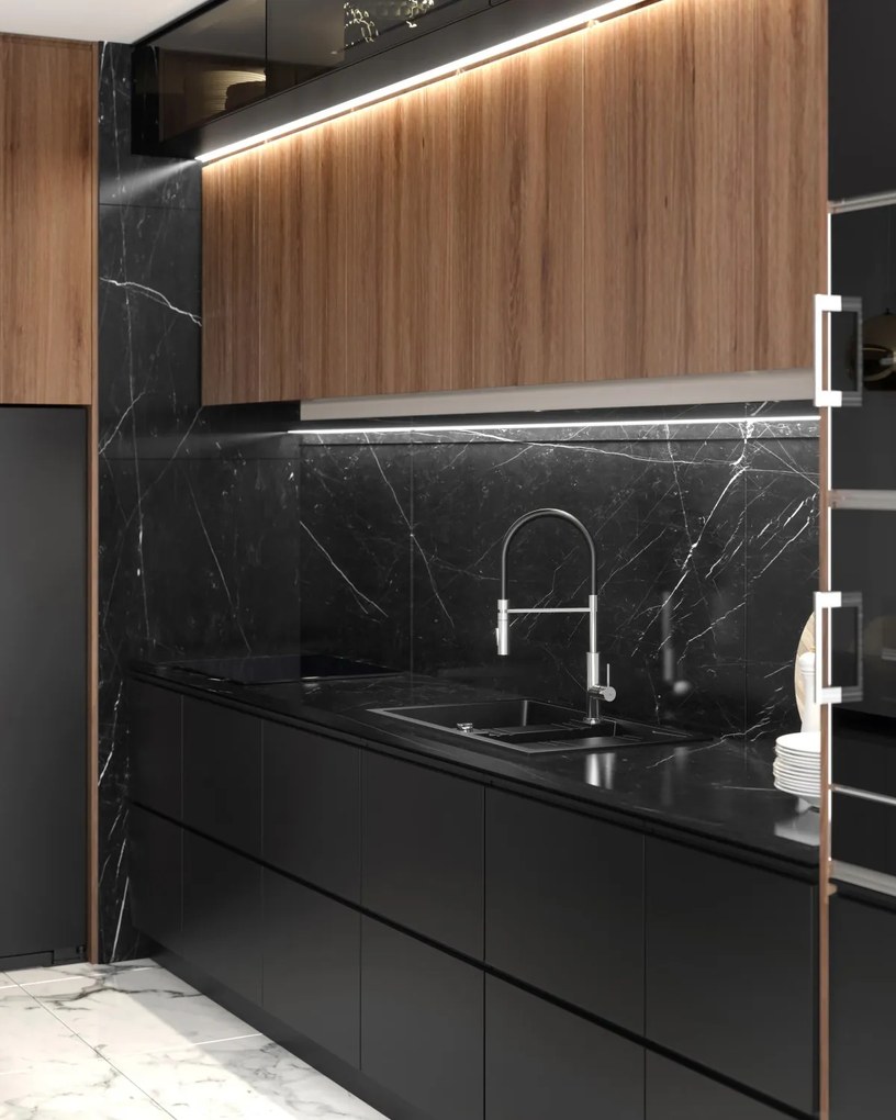 F-Design Avanza, stojánková dřezová baterie, černá matná-chrom lesklý, FD1-A08-4B-11