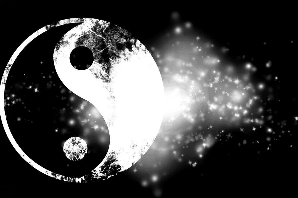 Obraz symbol Jin a Jang v černobílém provedení - 60x40 cm