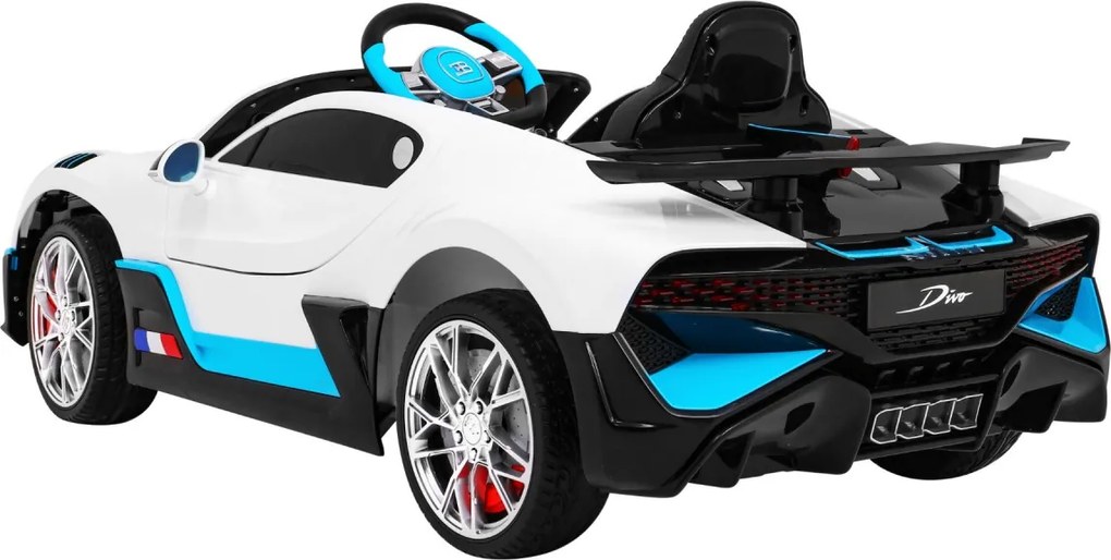 Ramiz Dětské autíčko na baterie Bugatti Divo bílé + dálkové ovládání + EVA kola + pomalý start + LED + MP3
