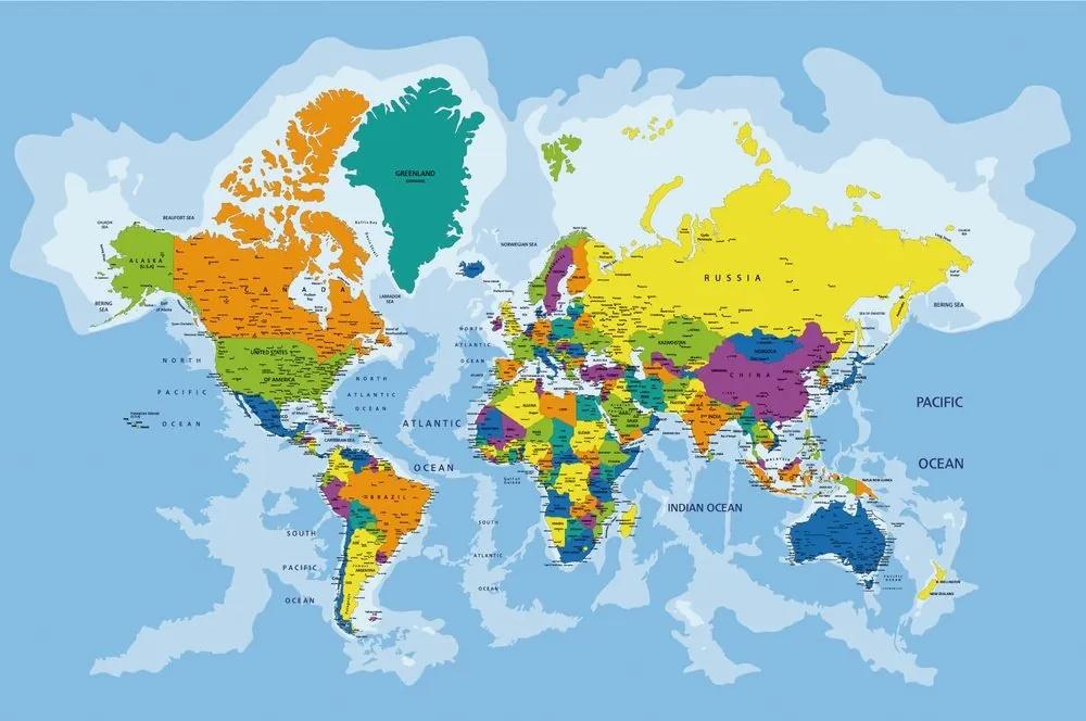 Tapeta barevná mapa světa - 225x150 cm