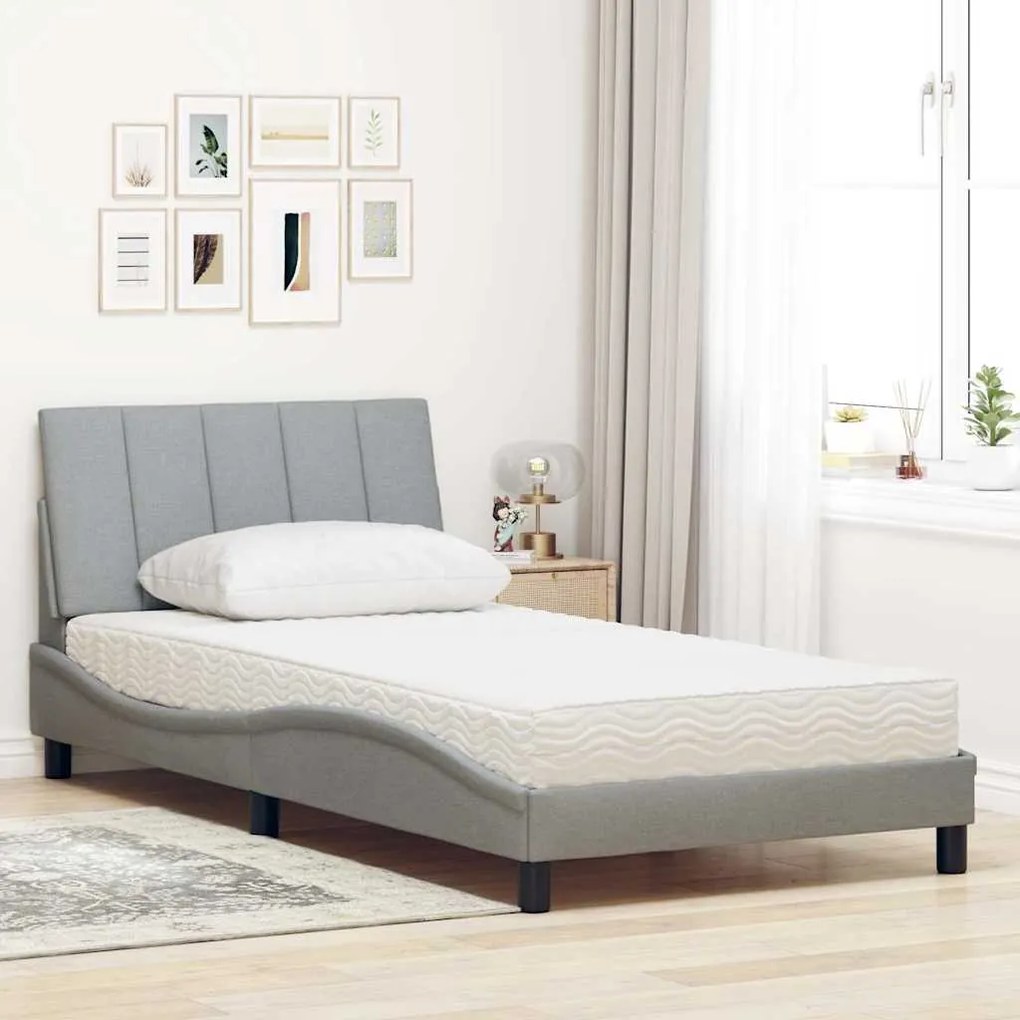 Postel s matrací Hanko světle šedá 100 x 200 cm textil 3310510