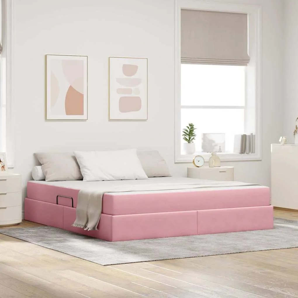 Postel s úložným prostorem a matrací Růžová 180 x 200 cm samet 3399741