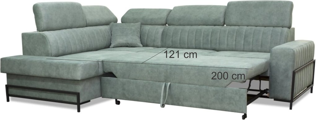 Rohová rozkládací sedací souprava do L OSKAR, 270 cm, s úložným prostorem Roh pohovky: Levý roh, Barva látky: Světle zelená (Soro 34)