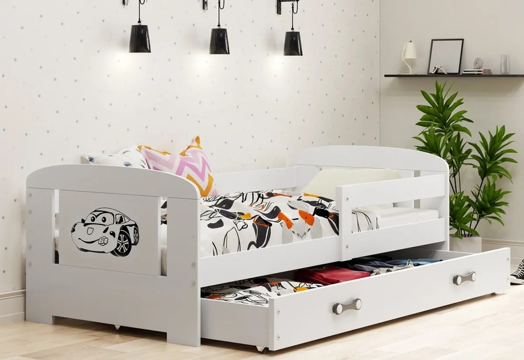 Expedo Dětská postel PHILIP P1 + úložný prostor + matrace + rošt ZDARMA, 80x160 cm, bílý/auto
