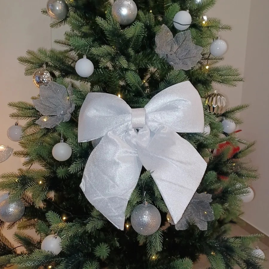 Dekorace velká mašle 32 × 36 cm, bílá, IP44 venkovní