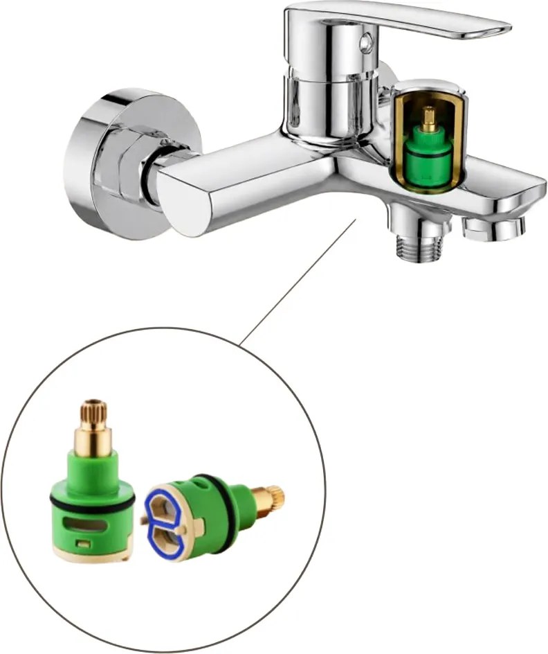 Mereo, Mereo Vanová nástěnná baterie, Pego, 150 mm, s keramickým přepínačem, bez příslušenství, chrom, MER-CB90104P