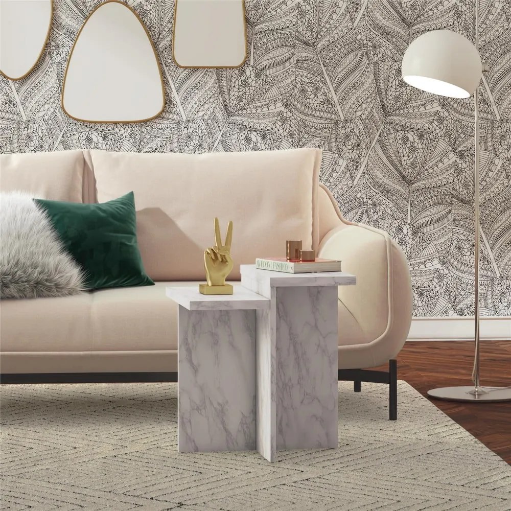 Bílý konferenční stolek v dekoru mramoru 56x56 cm Brielle – Støraa