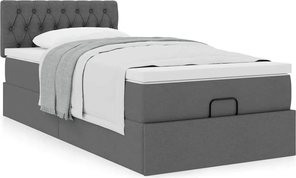 Osmanský rám postele s matrací tmavě šedá 90x190cm textil 3311505