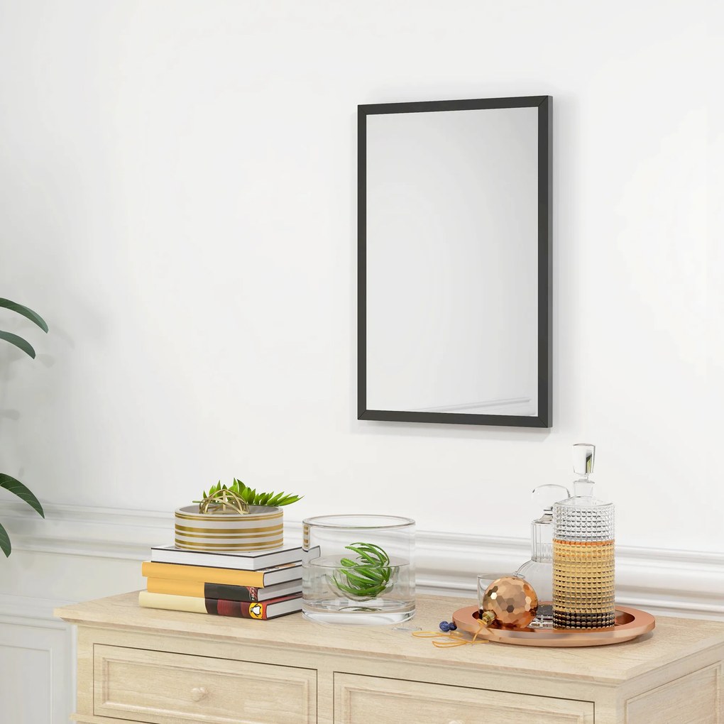 HOMCOM Obdélníkové Zrcadlo na Zeď 60 x 40 cm, Černý Dřevěný Rám, Ideální do Koupelny, Obývacího Pokoj nebo Ložnice