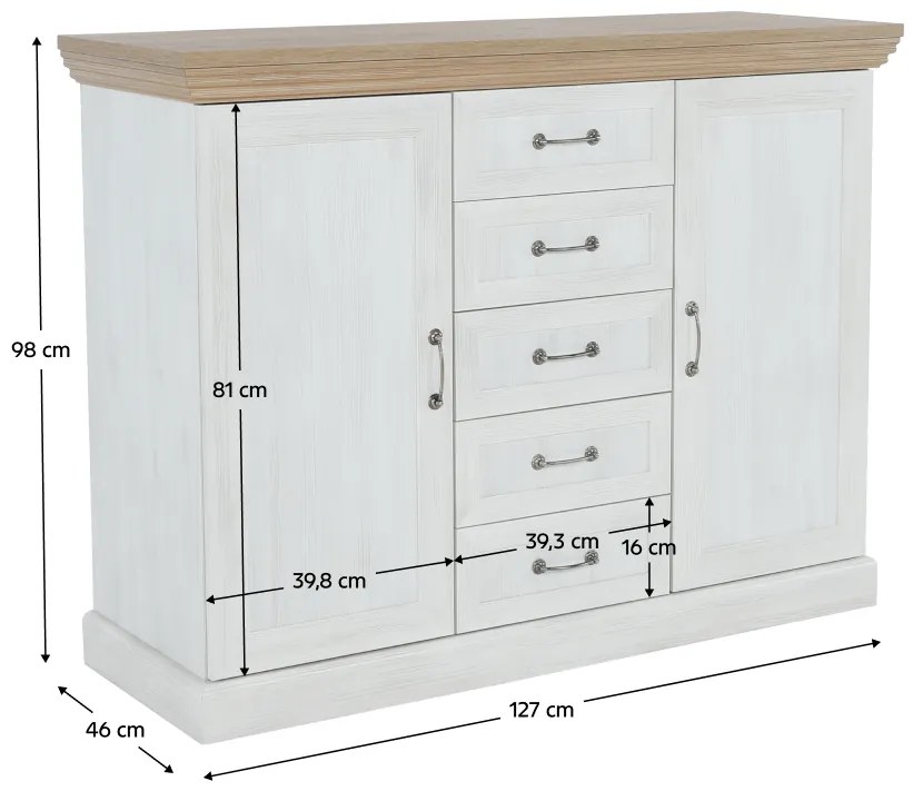 Kondela Komoda, sosna skandinávská / dub divoký, ROYAL K2D