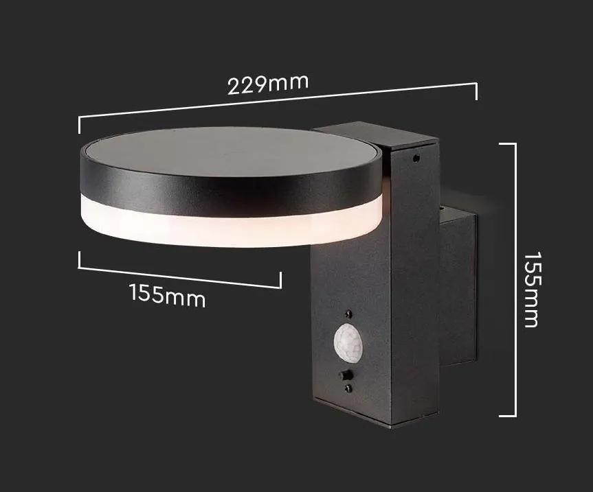 LED Solution Černé LED nástěnné solární svítidlo kruhové s pohybovým čidlem 5,5W IP54