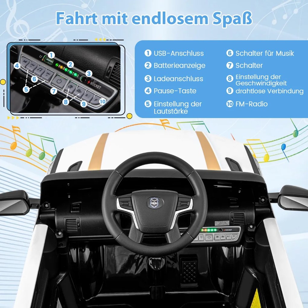 Costway 12 V dětské elektrické auto Police elektrické dětské auto s dálkovým