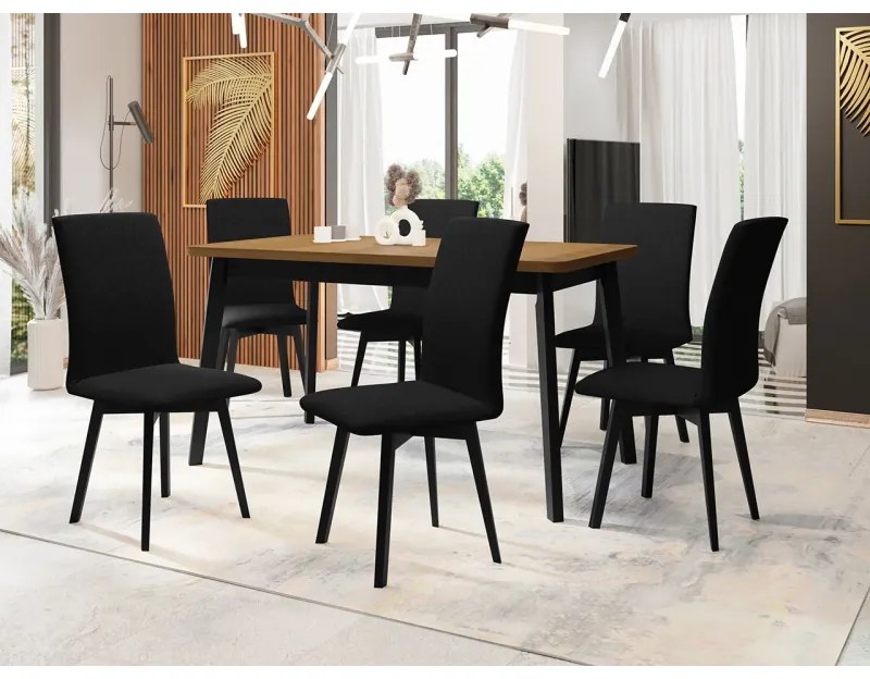 Jídelní jídelní stůl se 6 židlemi AL24, Barva dřeva: sonoma-L, Potah: 26x - Kronos 22, Barvy nožiček: Bíla