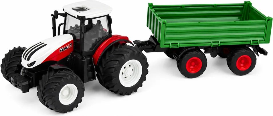 LEAN Toys Zemědělský traktor s vyklápěcím přívěsem, dálkově ovládaný, světla a zvuky, měřítko 1:24