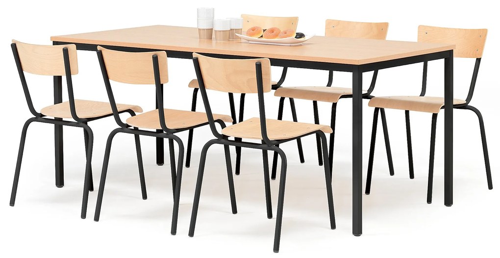 AJ Produkty Jídelní sestava JAMIE + PORTLAND, stůl 1800x800 mm + 6 židlí, buk/černá