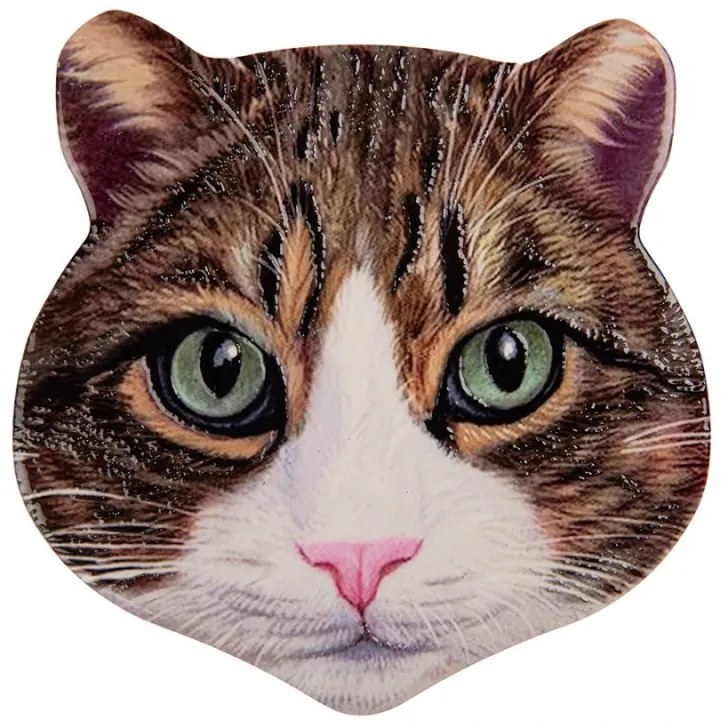 Hnědý keramický podtácek ve tvaru kočičky – 20x20 cm