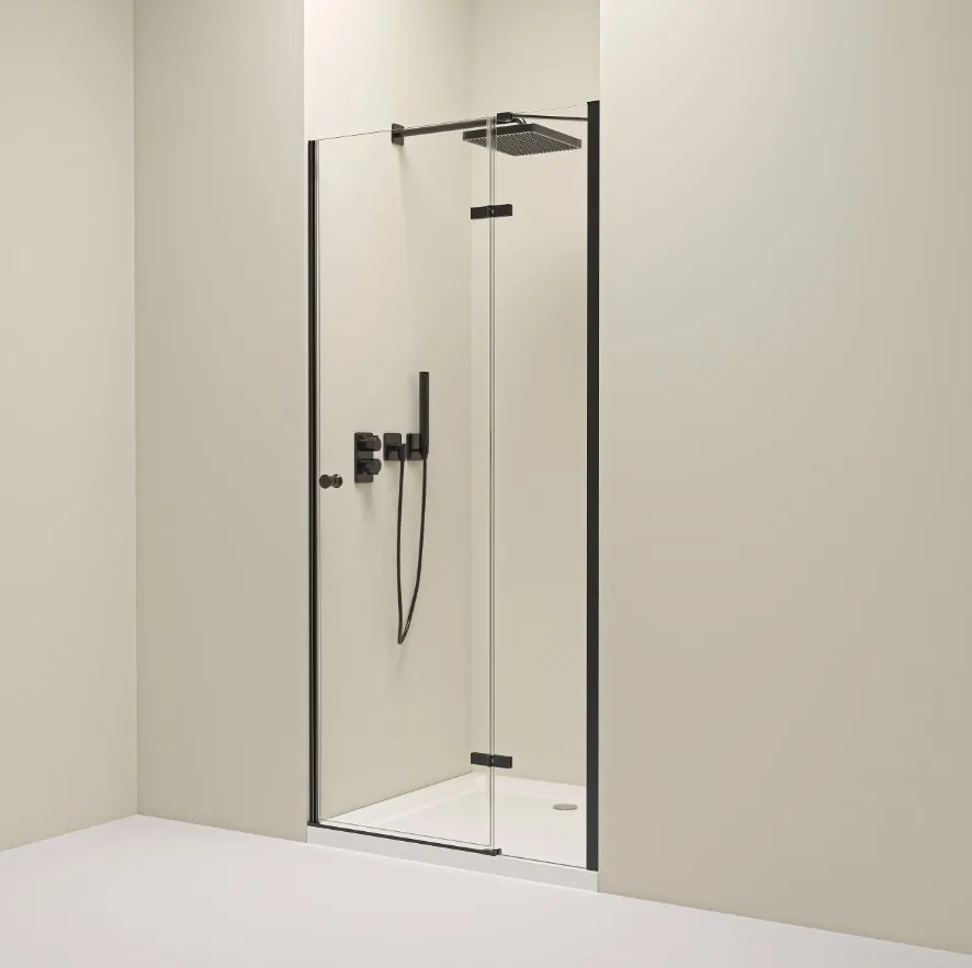 Erga Bern, 1-křídlé dělené sprchové dveře do otvoru 70x195 cm, 6mm čiré sklo, černý profil, ERG-V02-BERN-D070-BK