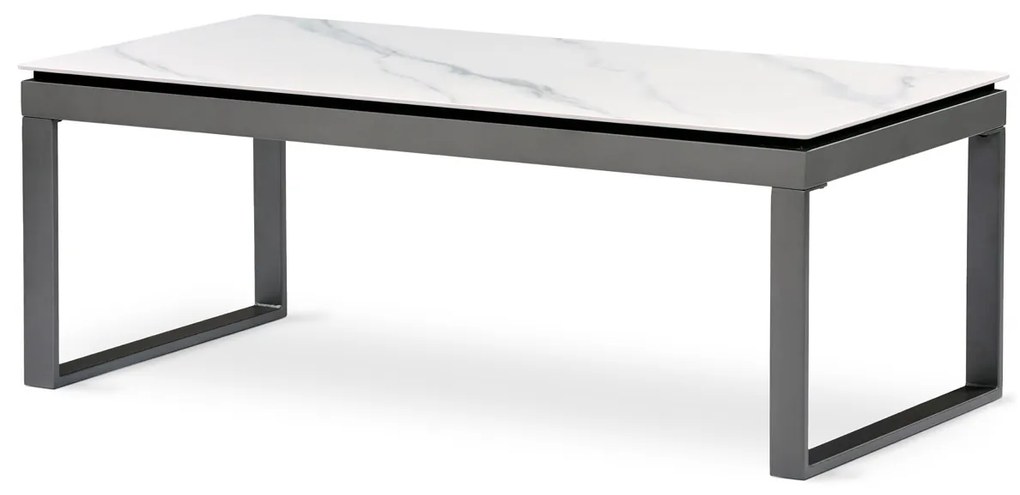 AUTRONIC Stůl konferenční, deska slinutá keramika 120x60, bílý mramor, nohy šedý kov