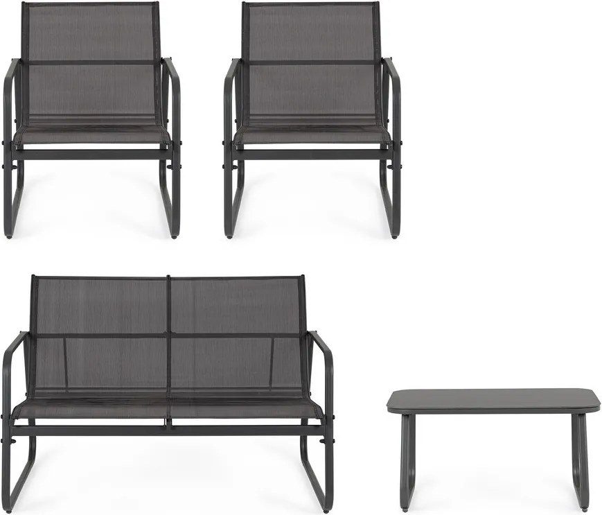 Antracitový ocelový zahradní lounge set pro 4 Gonzalo – Bizzotto