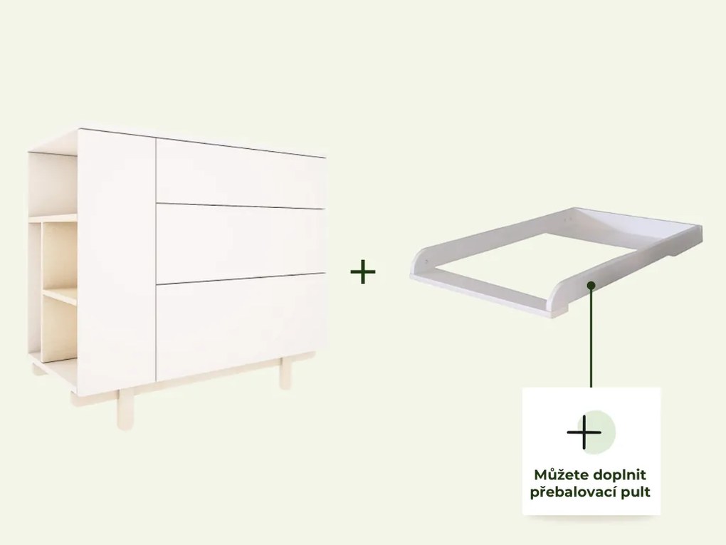 Dětská komoda se třemi šuplíky a otevřeným regálem BASIC bílá