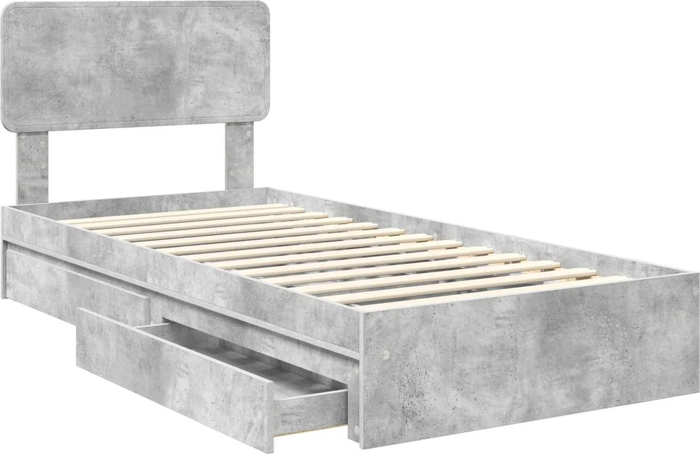 Postel s úložným prostorem s čelo Betonově šedá 90 x 190 cm 3412321