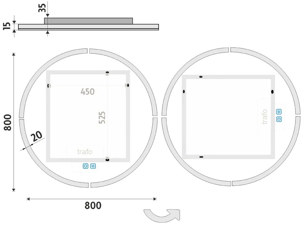 Nimco Kulaté LED zrcadlo pr. 800 se dvěma dotykovými senzory - ZP 24002RVX
