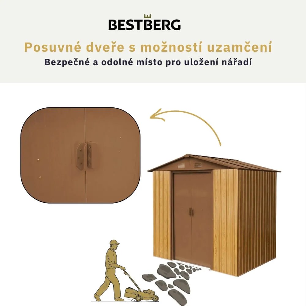 Zahradní domek BestBerg ZDB-2D / 2,5 m² / 194 x 131 x 184 cm / dekor dřevo/hnědá