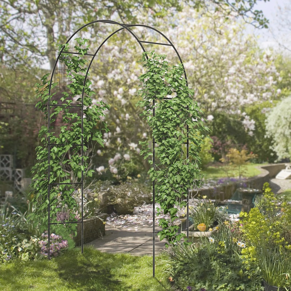 Outsunny Kovový zahradní oblouk na růže a popínavé rostliny, 140 × 40 × 240 cm, černý