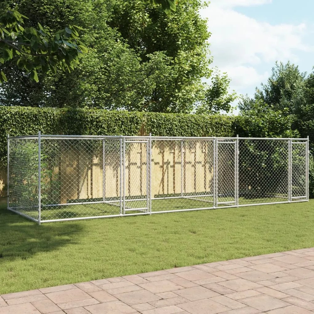 Klec pro psy s dvířky šedá 6 x 2 x 1,5 m pozinkovaná ocel 3209574