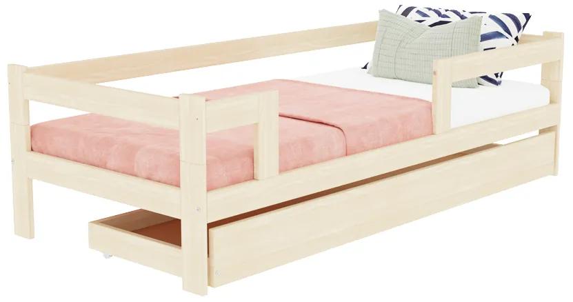 Benlemi Jednolůžková postel ze dřeva SAFE 5v1 se zábranou a úložným šuplíkem Zvolte barvu: Béžová, Zvolte rozměr: 120x200 cm, Zvolte zábranu: S jednou zábranou