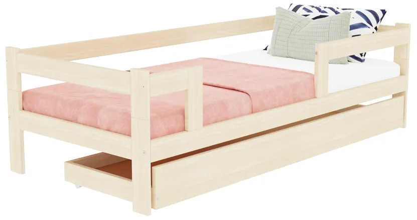 Benlemi Jednolůžková postel ze dřeva SAFE 5v1 se zábranou a úložným šuplíkem Zvolte barvu: Béžová, Zvolte rozměr: 90x200 cm, Zvolte zábranu: S jednou zábranou