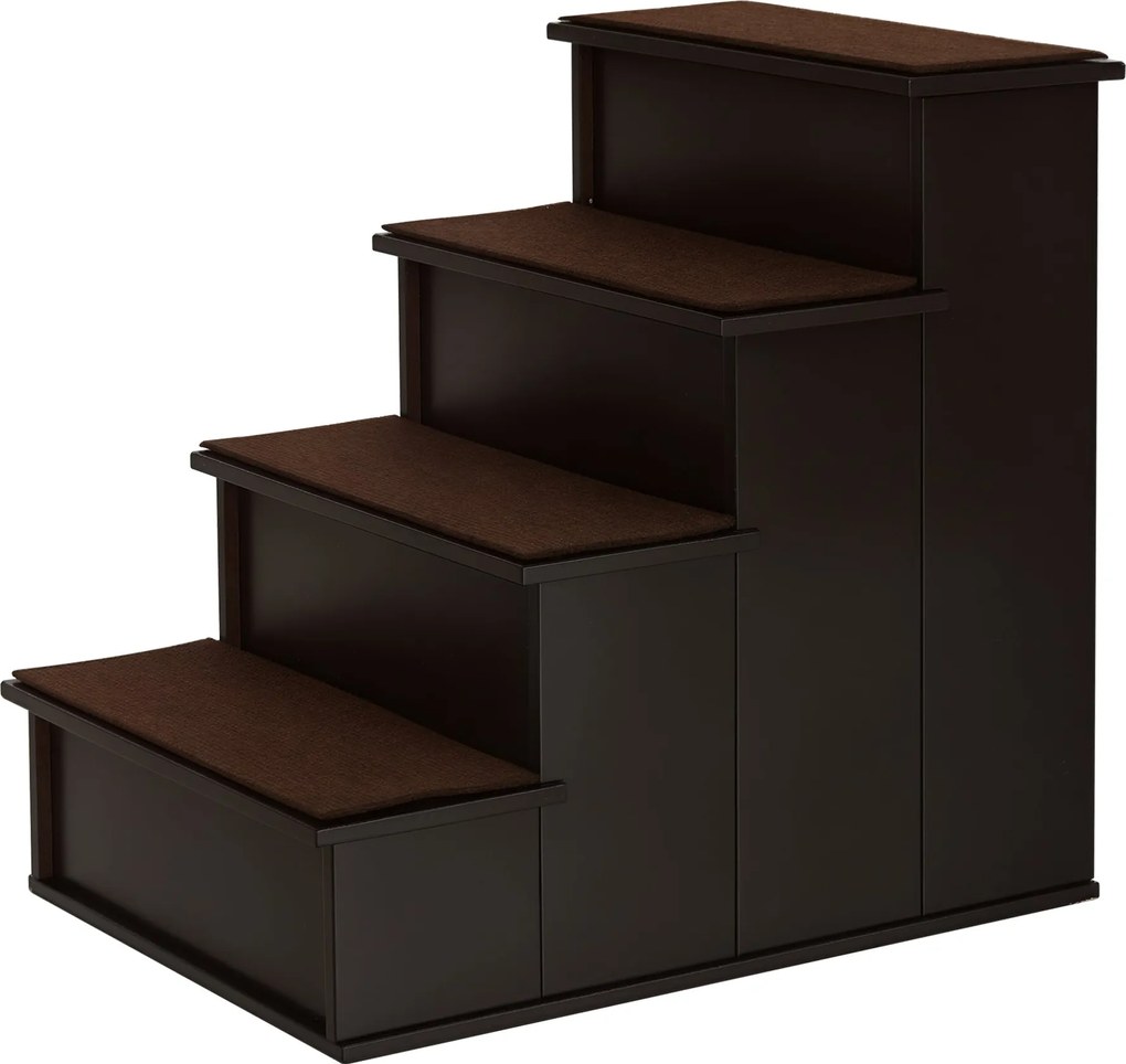 PawHut Pet Stairs 4-krokové schody pro psy a kočky s protiskluzovou podložkou pro auto, postel a pohovku, tmavě hnědé 40 x 59 x 54,2 cm | Aosom