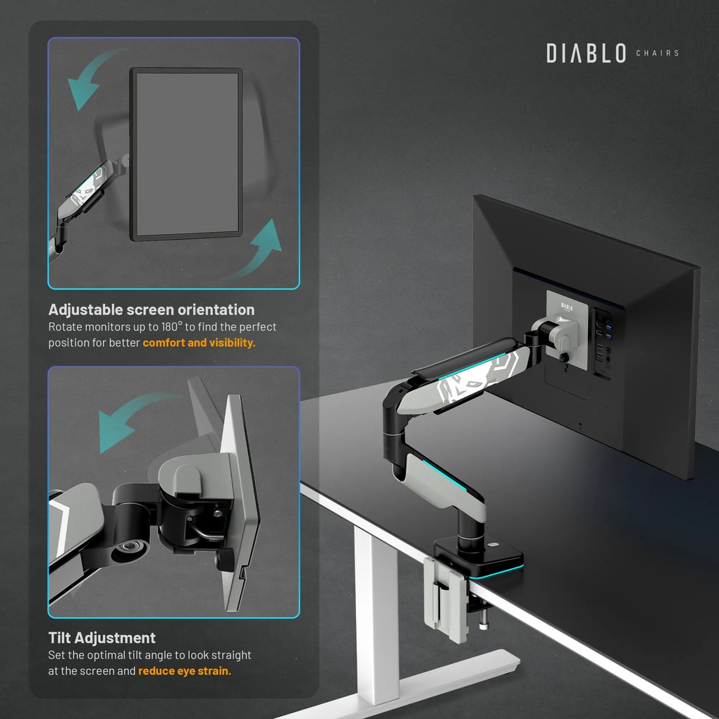 Držák monitoru 49" LED RGB, šedo-černý: Diablo X-Arm
