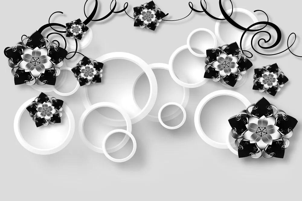Tapeta abstraktní šperky s kruhy v černobílém - 225x150 cm