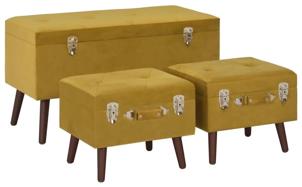 Stoličky s úložným prostorem 3 ks hořčicově žluté sametové,  3070664