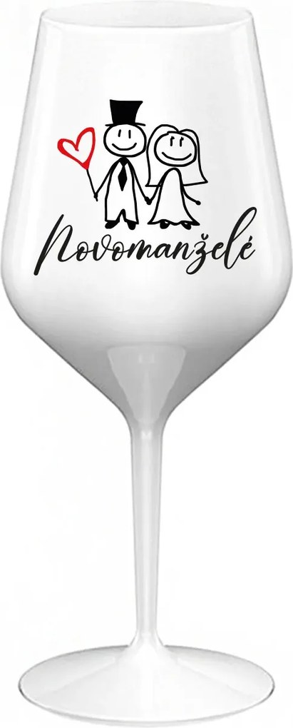 NOVOMANŽELÉ - bílá nerozbitná sklenice na víno 470 ml