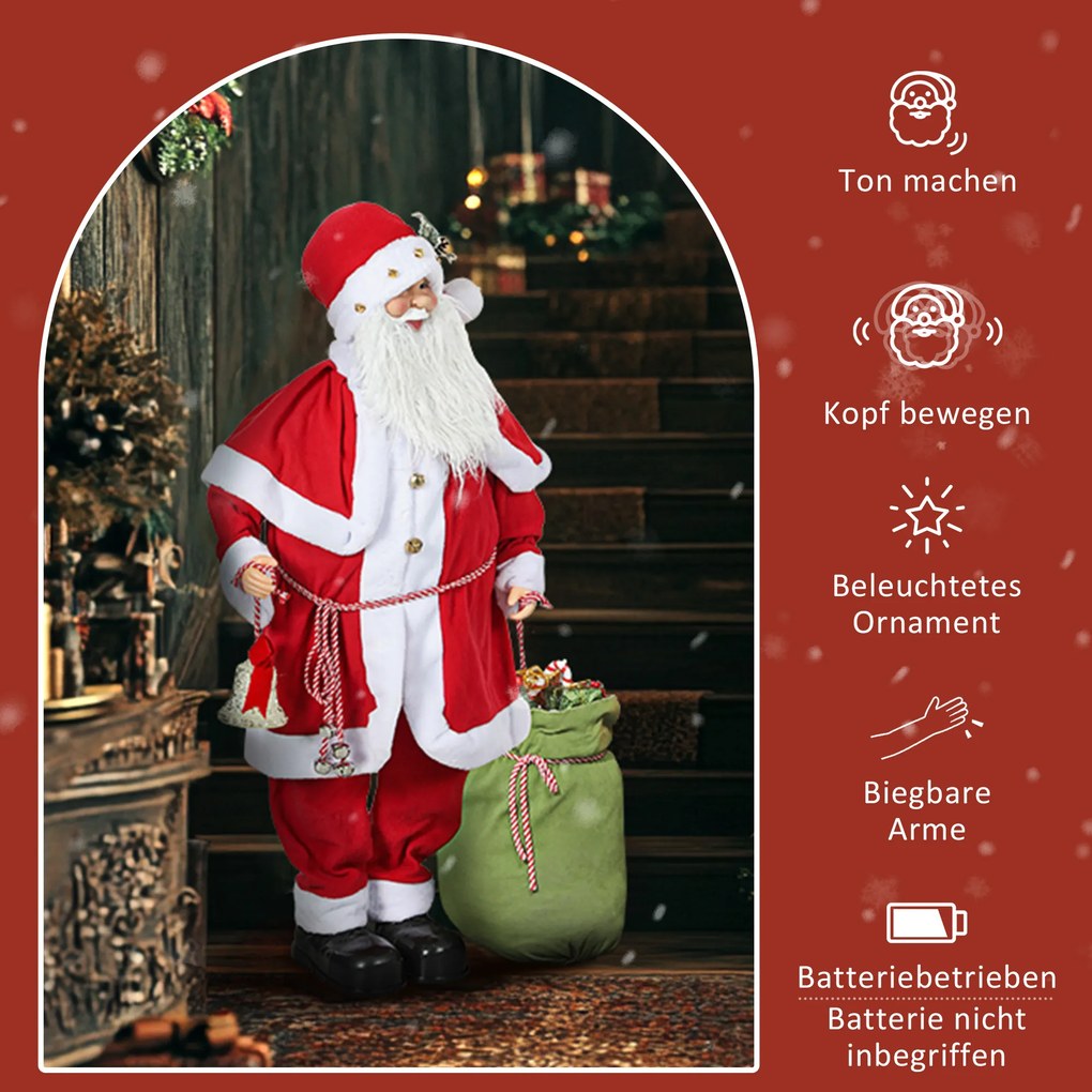 HOMCOM Postava Santa Clause, pohyblivá, se senzorickým zvukem, smích & hudba, 140 cm, červená