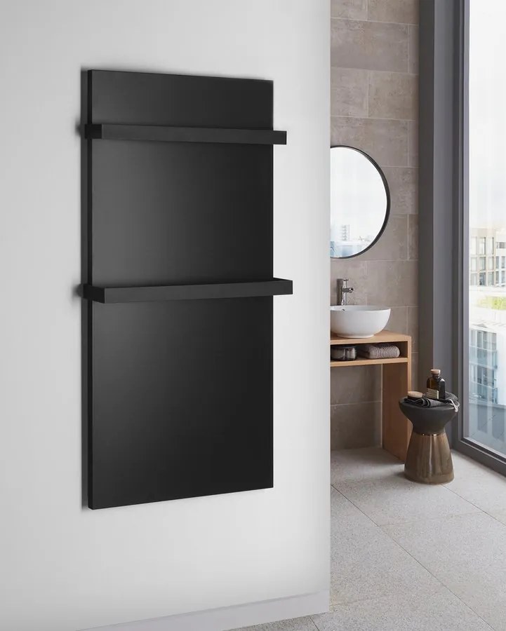 Sapho, ENIS koupelnový sálavý topný panel 600W, 590x1200 mm, držáky ručníků, IP44, černá mat, RH600B-2
